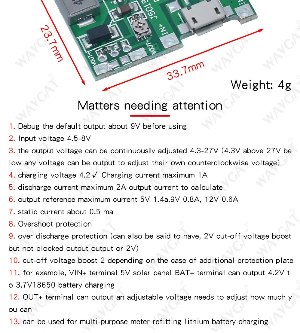 Lithium Battery Charger Tp4056 18650 Pcb Circuit Boards 2a Adjustable ...