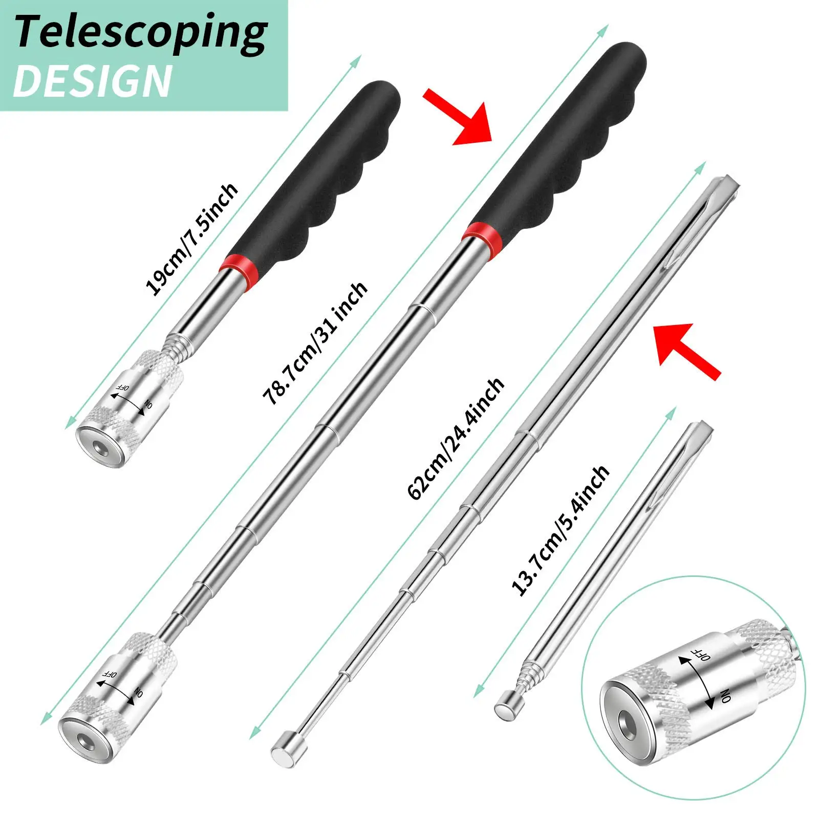 Telescopic Magnet Stick with LED Light - Adjustable & Durable