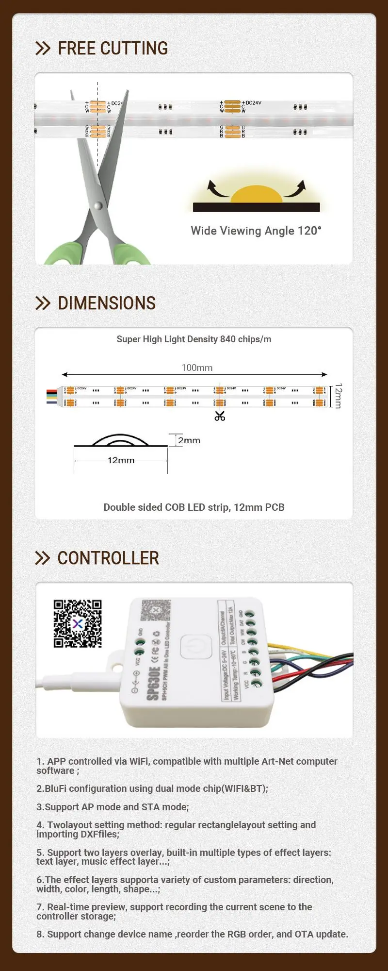 Arraystar New High Density 840 Leds/m Cob Strip Light 5 In 1 Color ...