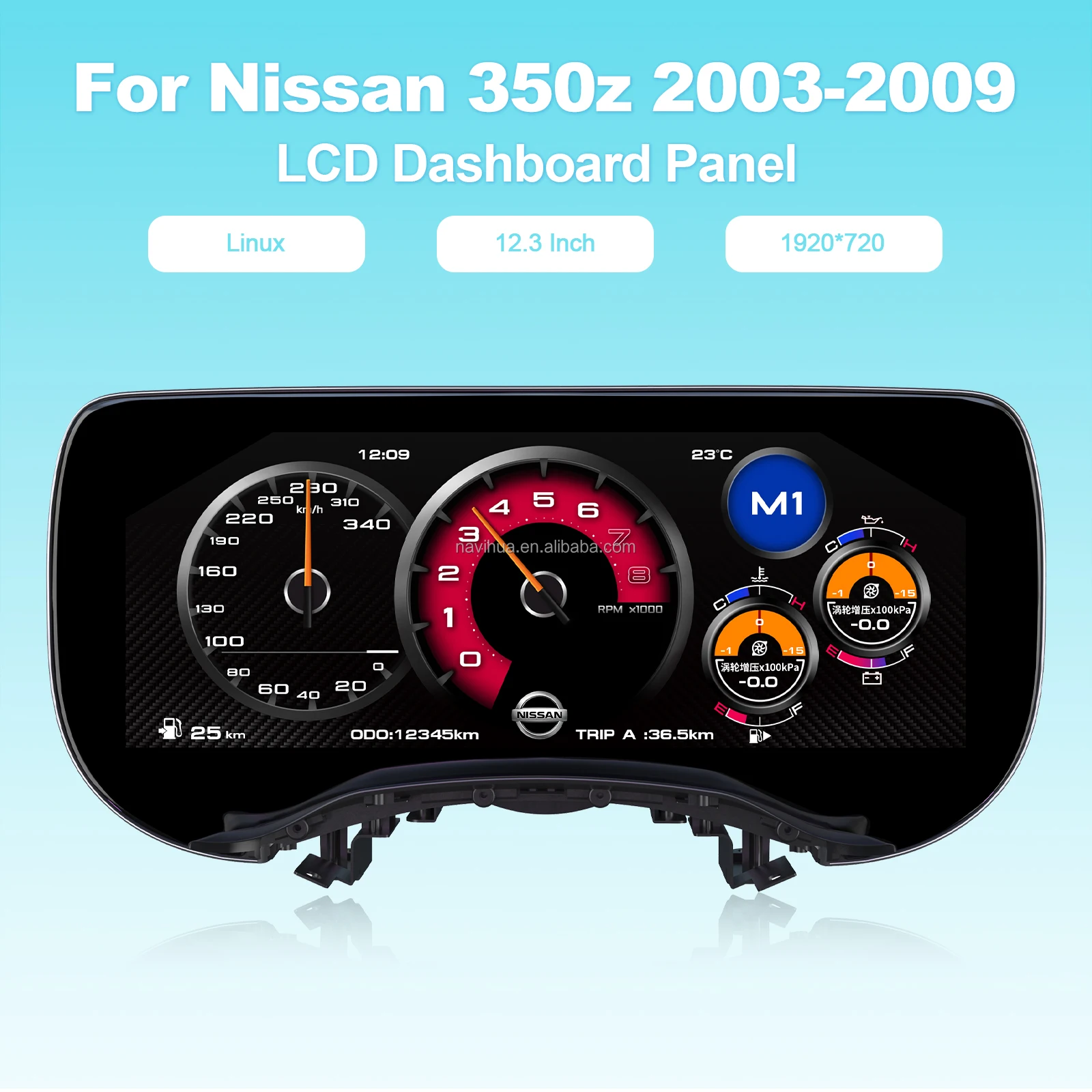 Navihua Linux System Dashboard for Nissan 350Z Upgrade