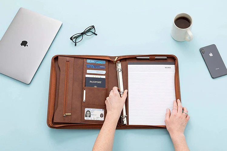 Professional Interview Pu Leather Document Binder File Folder Zippered ...