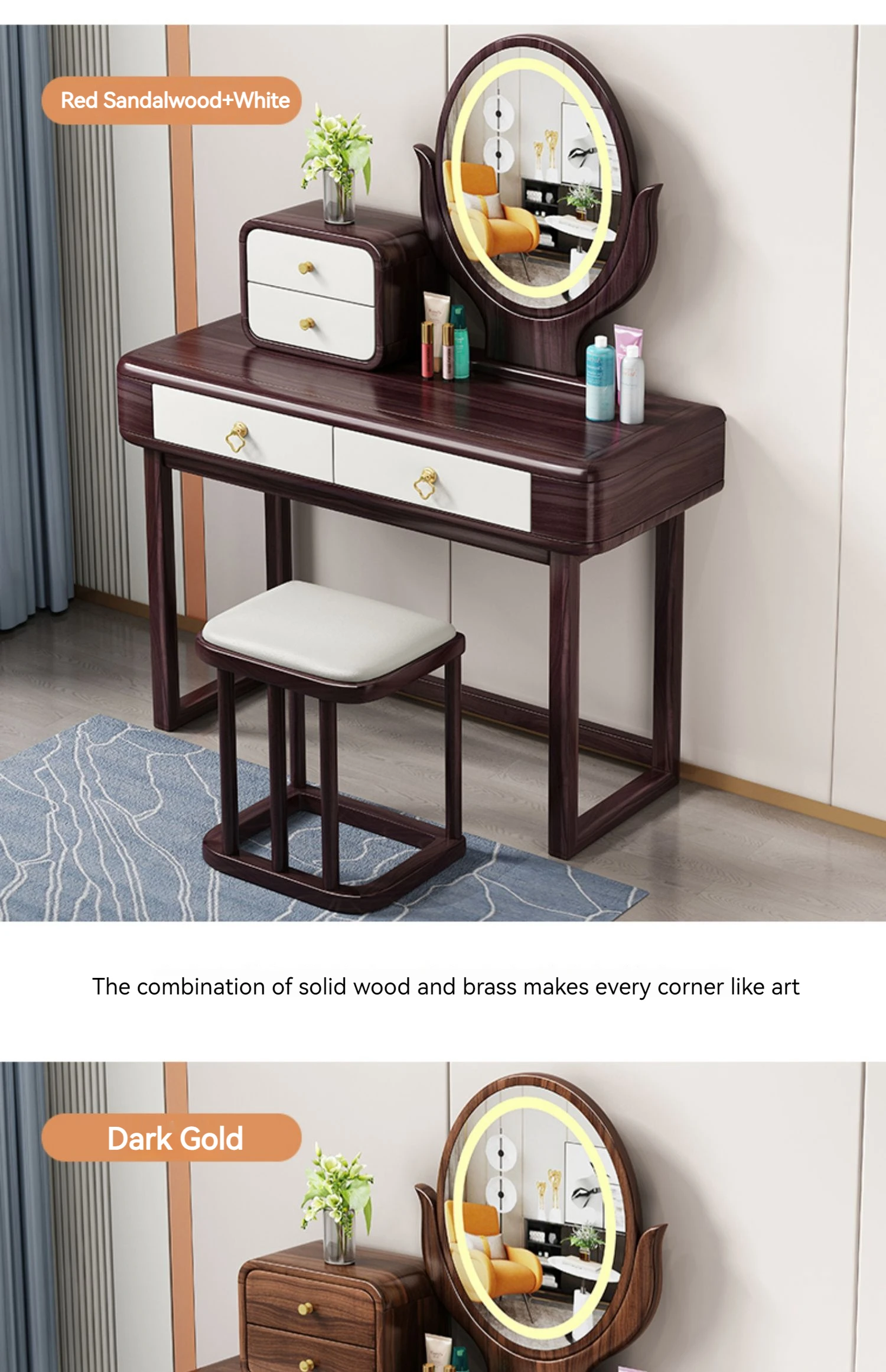 New Chinese Style Solid Wood Dressing Table Bedroom Modern Simple Light ...
