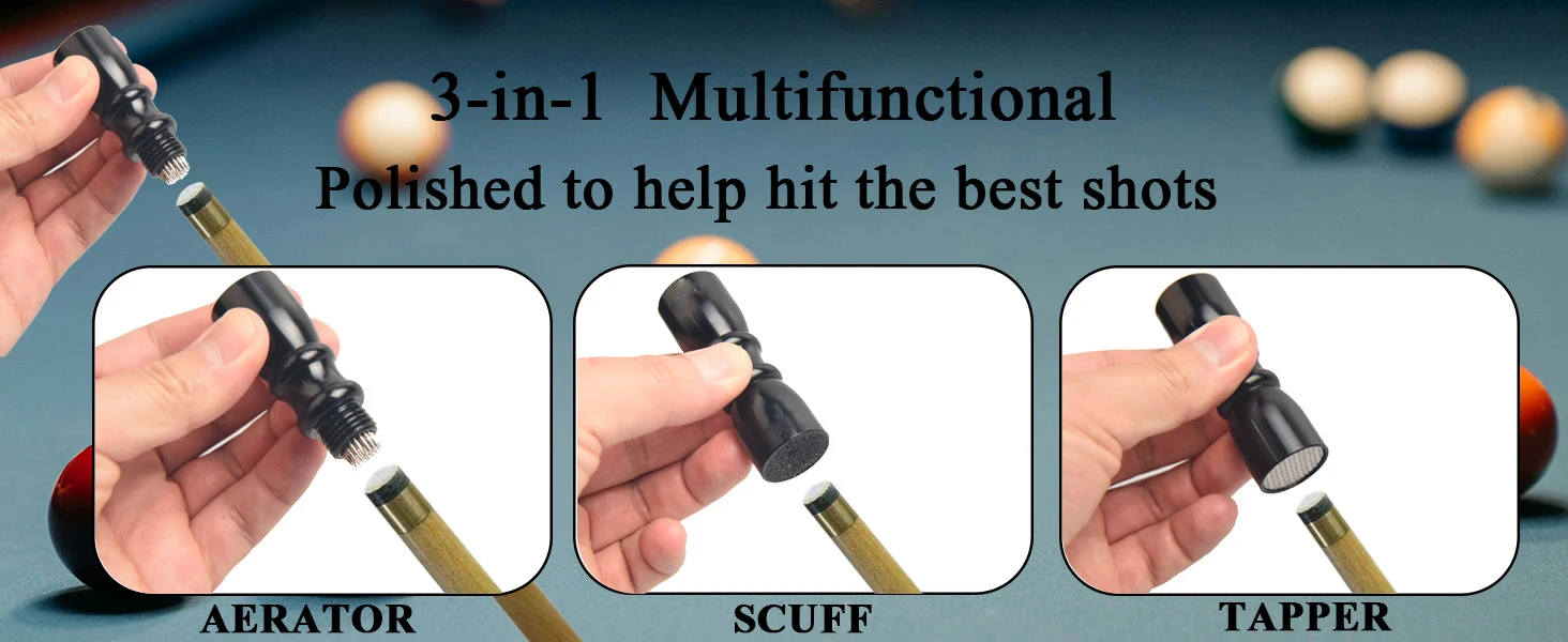CUEELF Snooker Pool Cue Tips Sharpener 3-in-1 Pool Cue Accessories ...
