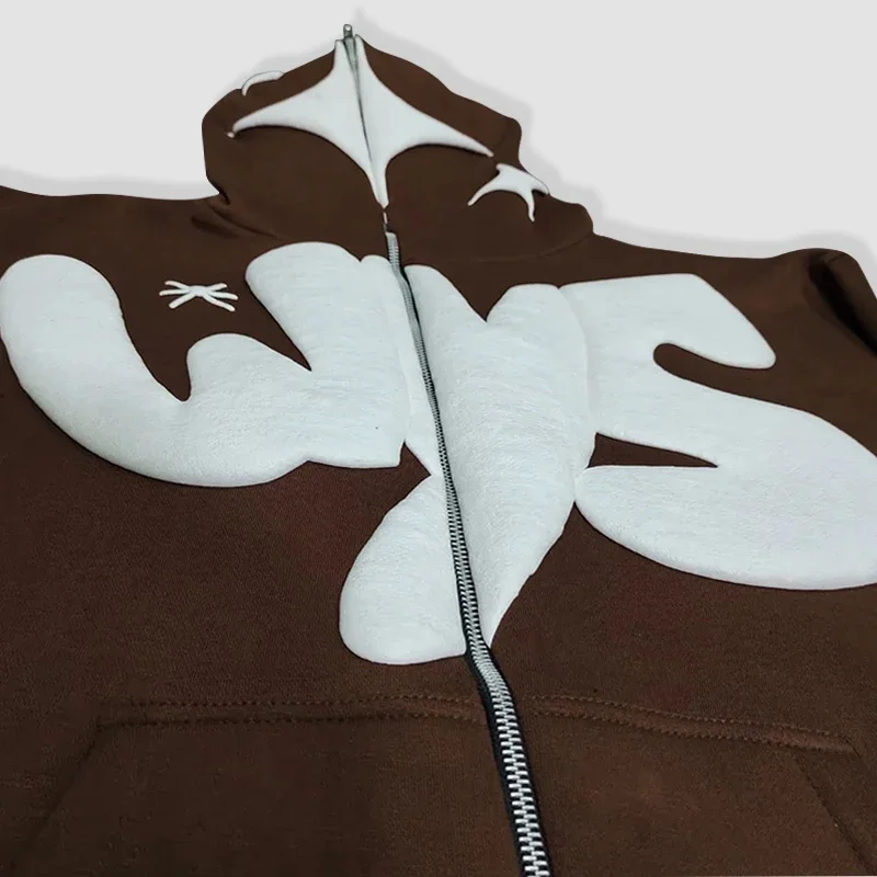 100% Cotton Puff Printing Streetwear Full Zip Up Hoodie Manufacturers ...