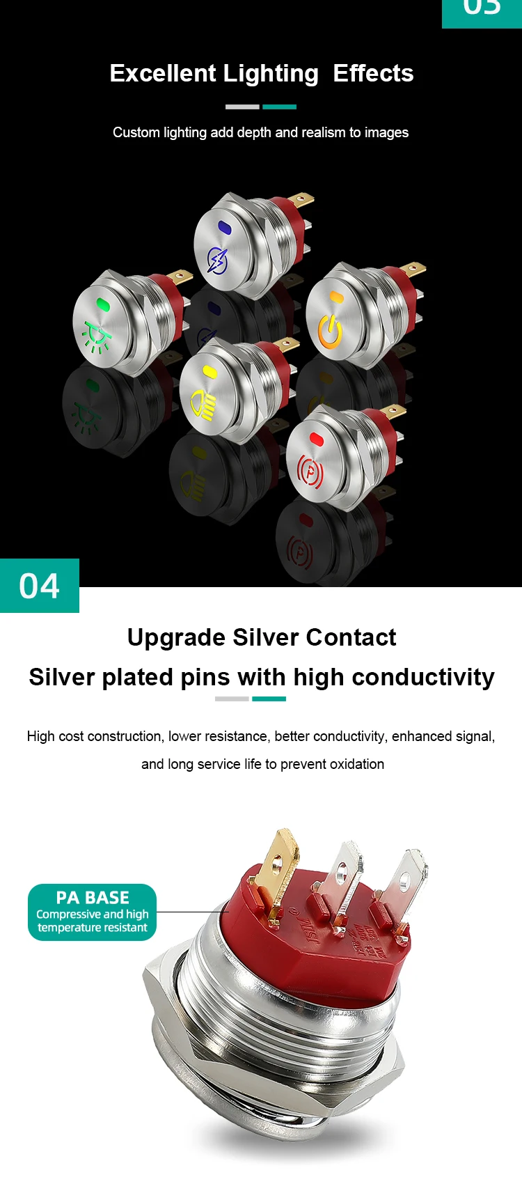 20A/12V 22MM Toggle Rocker Switch with LED Light Customized Power ...