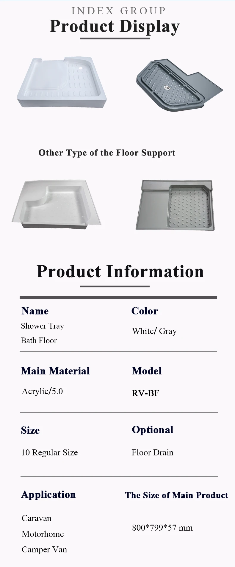 Hot Sale White Acrylic ABS Covered RV Shower Tray 80*80cm Anti-slippery ...