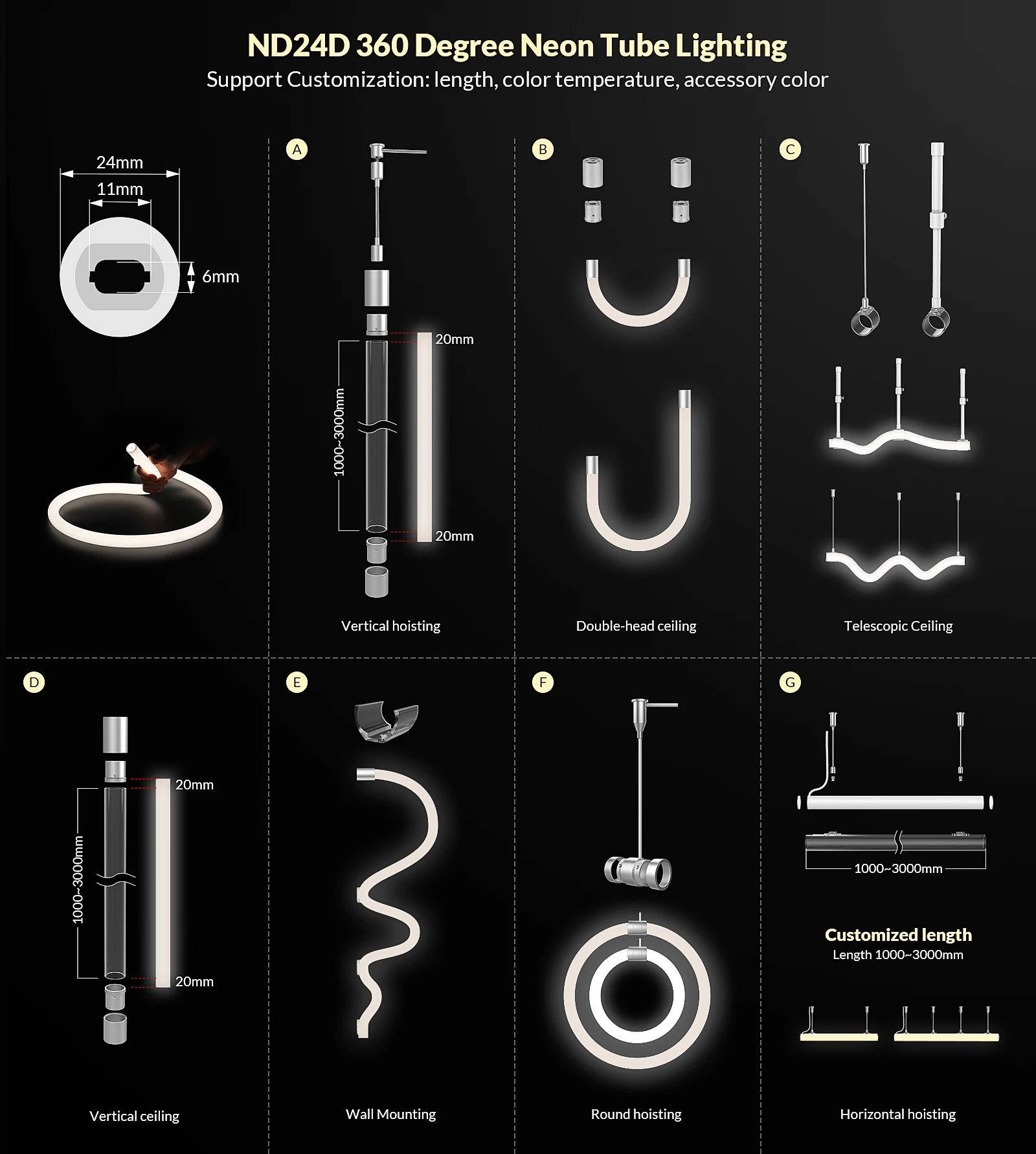 360 Degree Luminous Round 360 Silicone Tube Led Rope Light Flexible Led ...