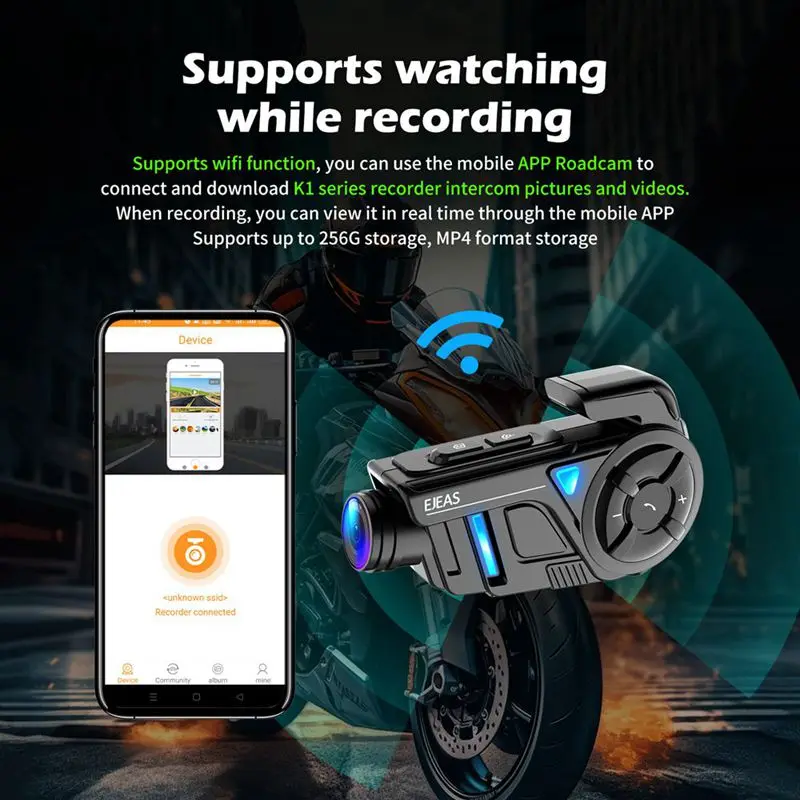 EJEAS K1 Helmet Headset Camera - Motorcycle Bluetooth MESH