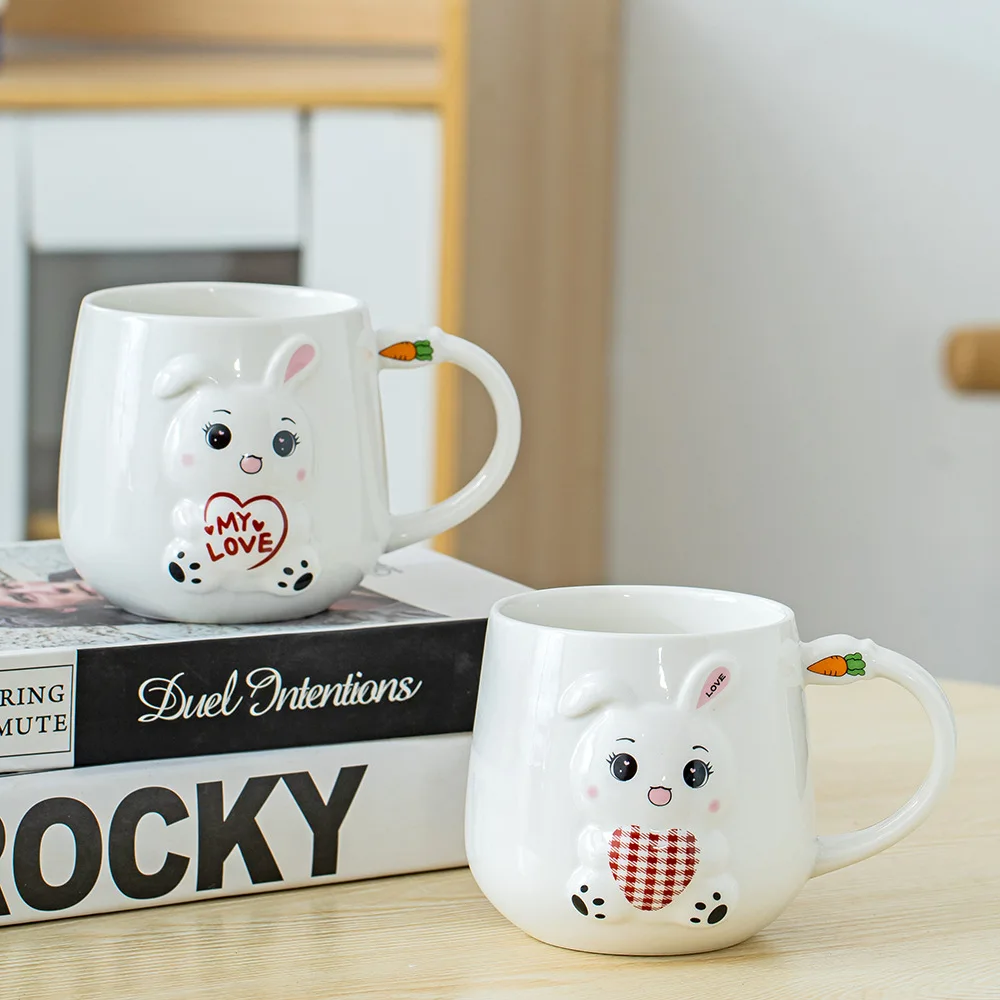New Design Embossed Rabbit Ceramic Cup Creative Cute Animal Mug Couple ...