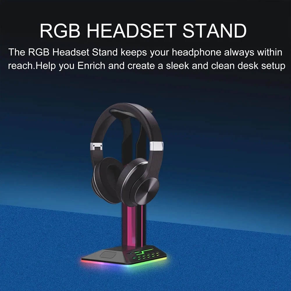 RGB Headphone Stand with Type C 2 USB Ports 3.5mm Audio for All ...