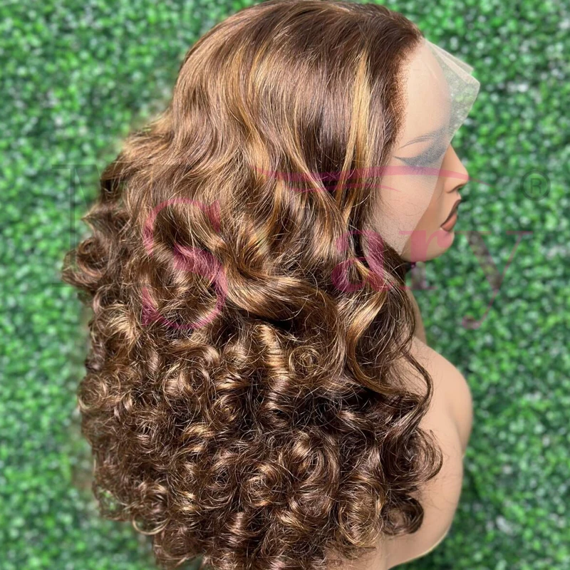 12A Grade Super Double Drawn Raw Human Hair Wigs Funmi Bouncy Curl 13x4 ...