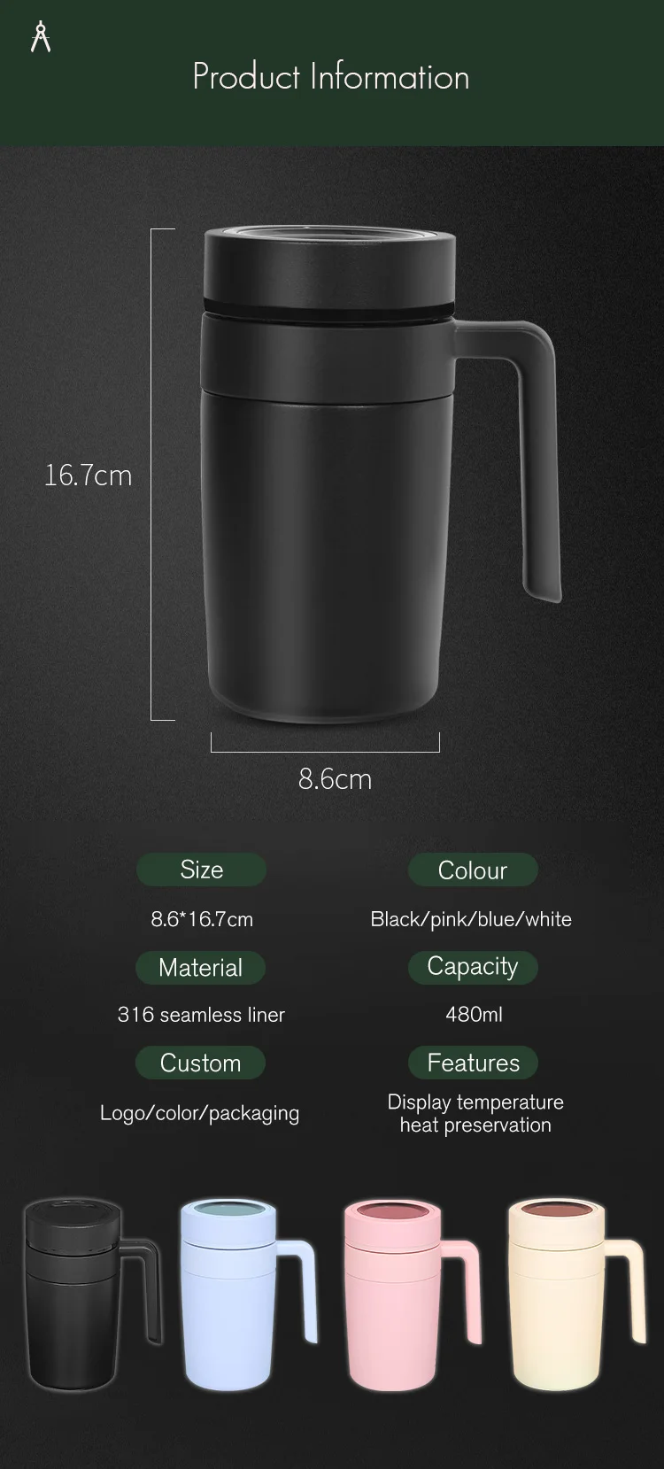 500ml Led Display Coffee Mug,New Arrival Smart Temperature Tea Mug ...