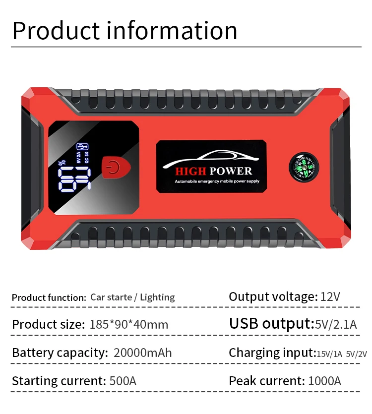 Factory Direct Portable Car Jump Start 20000mah 4 Usb Battery Jump ...