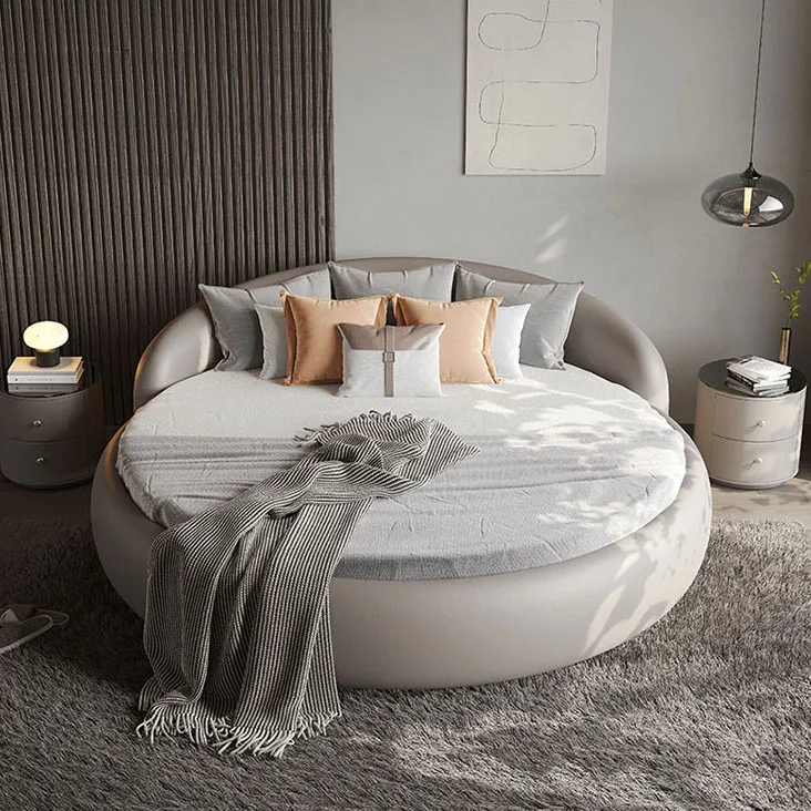 Genuine Leather Large Round Bed Double Master Bedroom Wedding Bed Heart ...