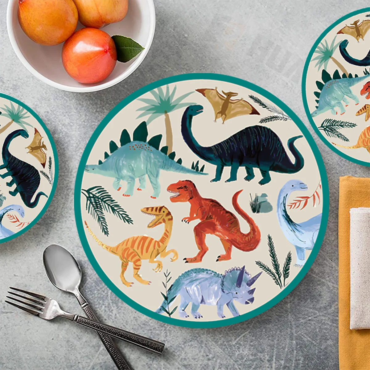 Blue Dino Paper Plate Picnic Dinner Tableware Supplies Dino Theme ...