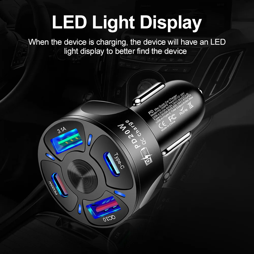 New Design Universal 4 Port Fast Charging Qc3.0/pd Car Charger For ...
