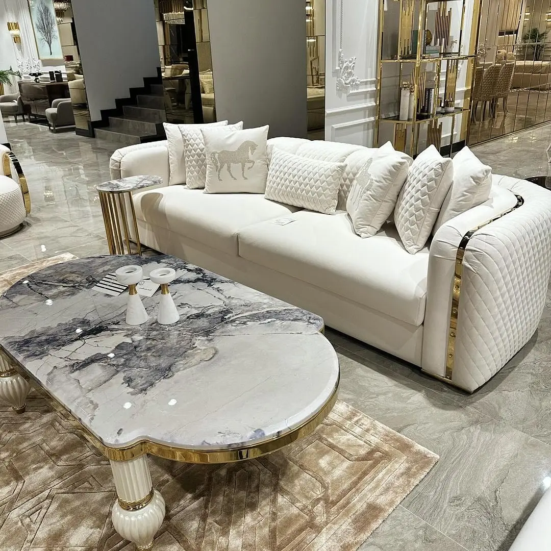 Newest Living Room Sofa Set Gold Stainless Steel Lounge Chair Loveseat ...