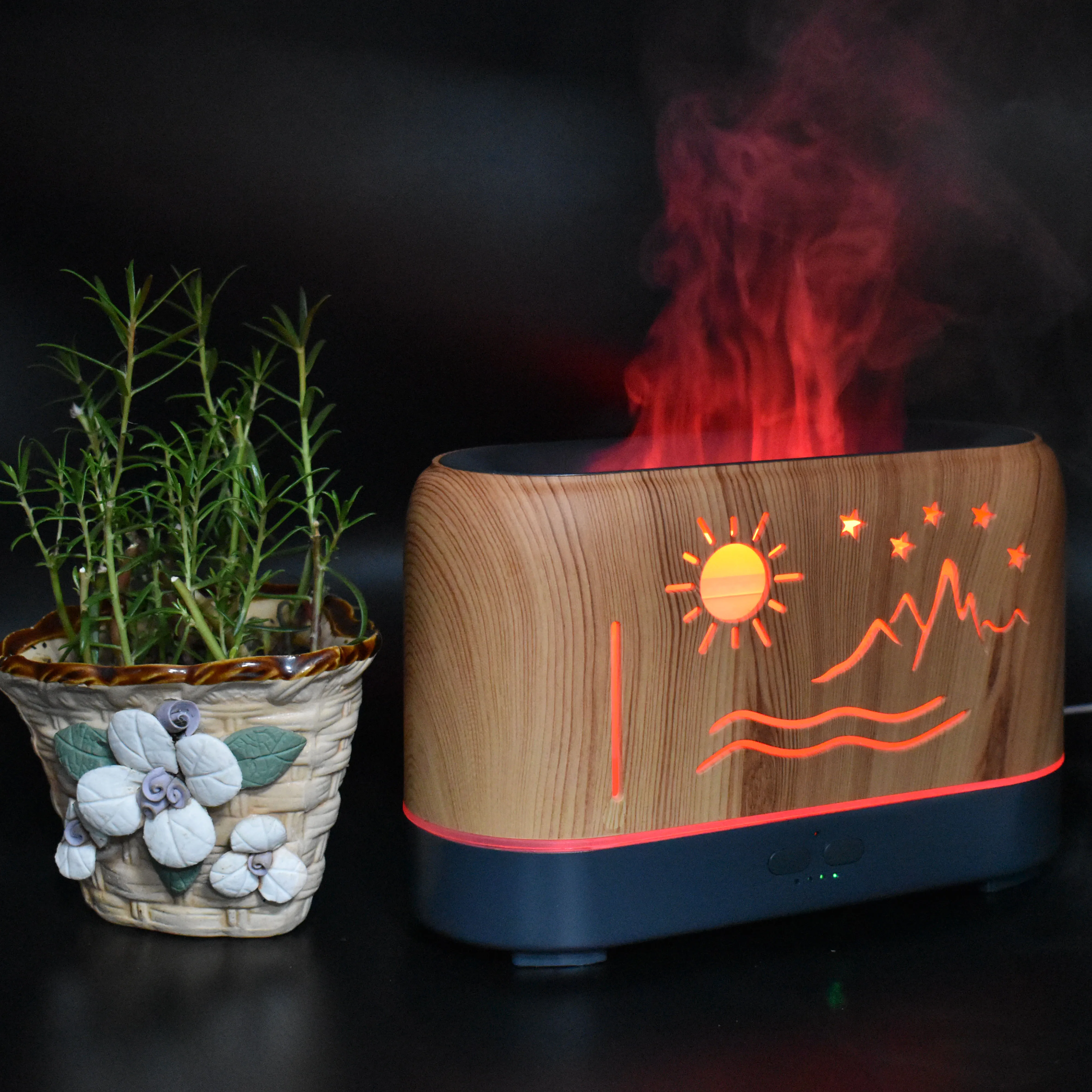 250ml Portable Fire Flame Lamp Diffuser Air White Noise Humidifier ...