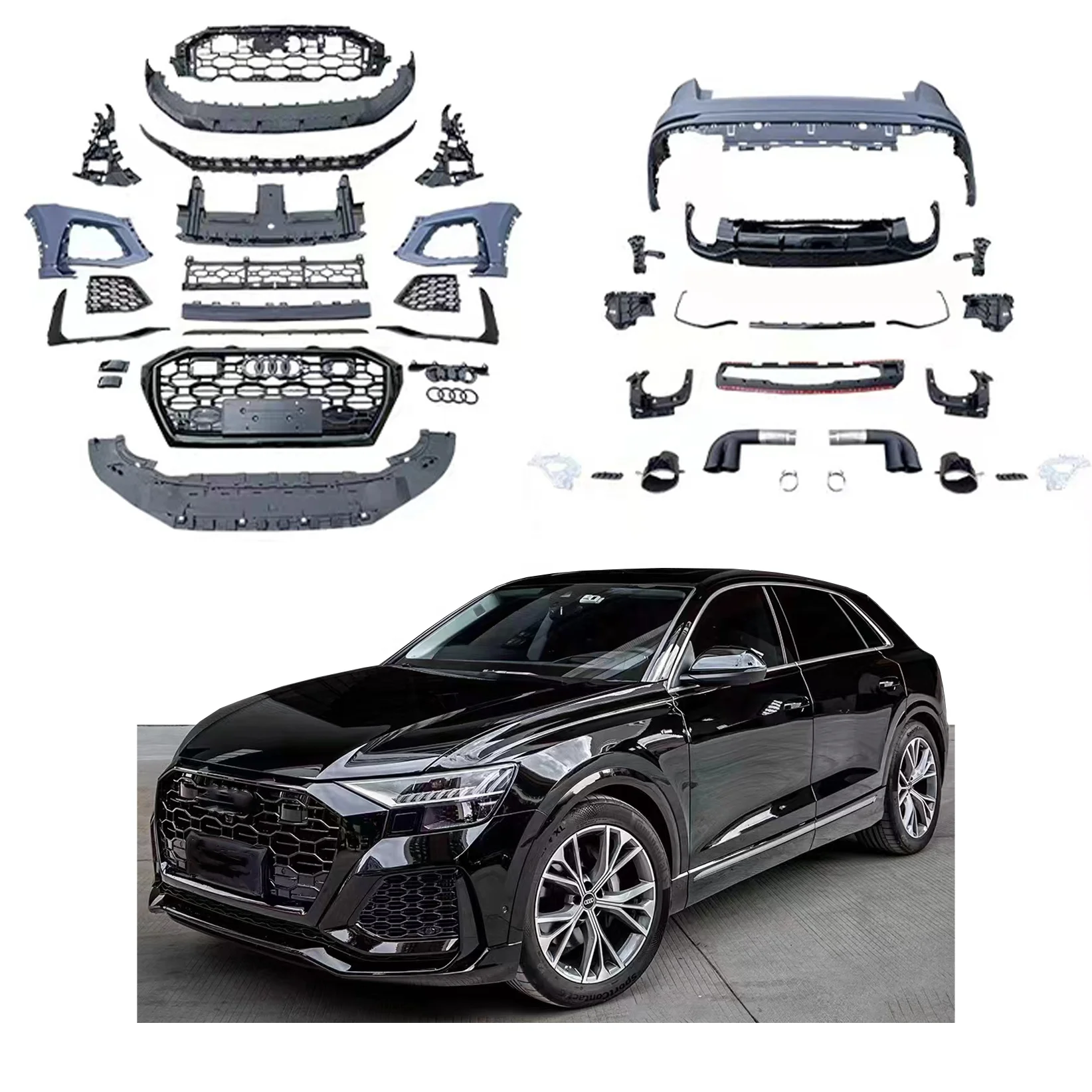Auto parts body kit with front and rear bumper with grille and rear lip ...