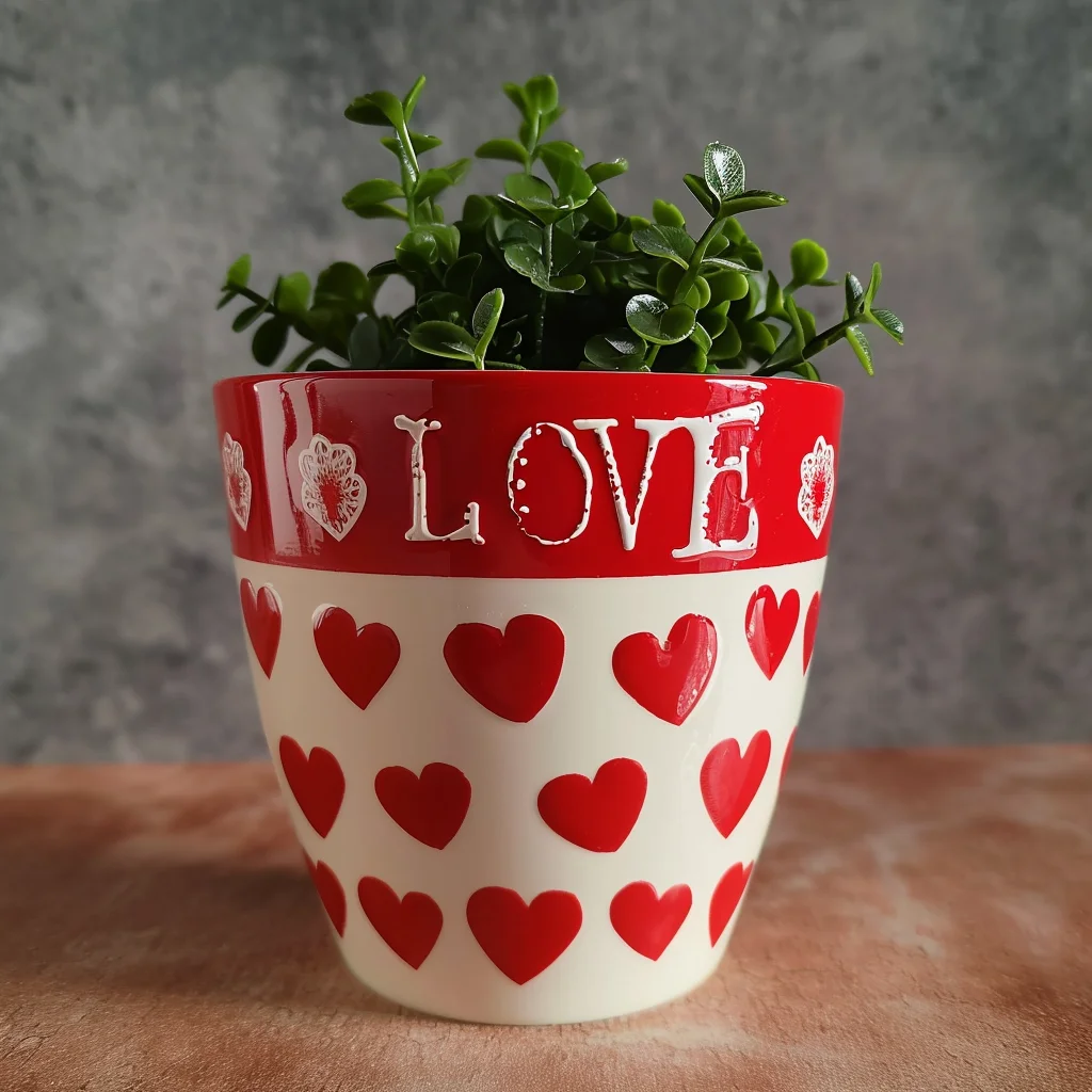 Romantic Love-themed Glazed Ceramic Flowerpot with Intricate Heart ...