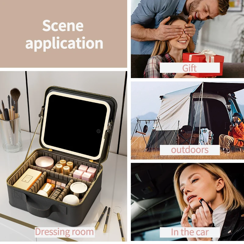 Travel Portable Makeup Organizer with LED Light Mirror