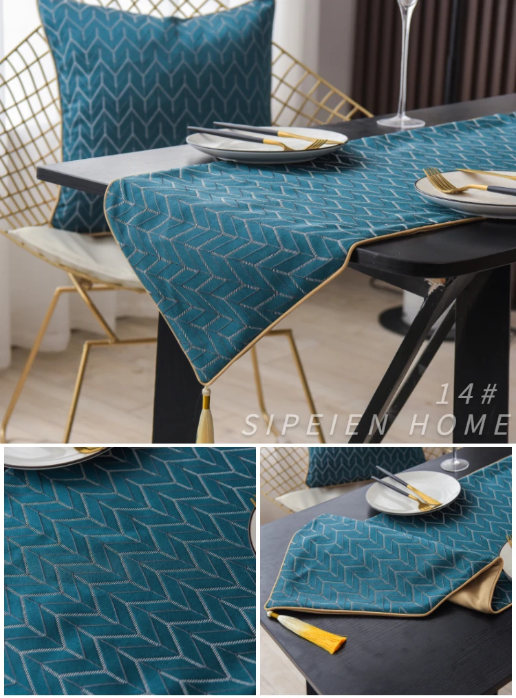Luxury Abstract Pattern Jacquard Table Runner Polyester Fabric For Home ...
