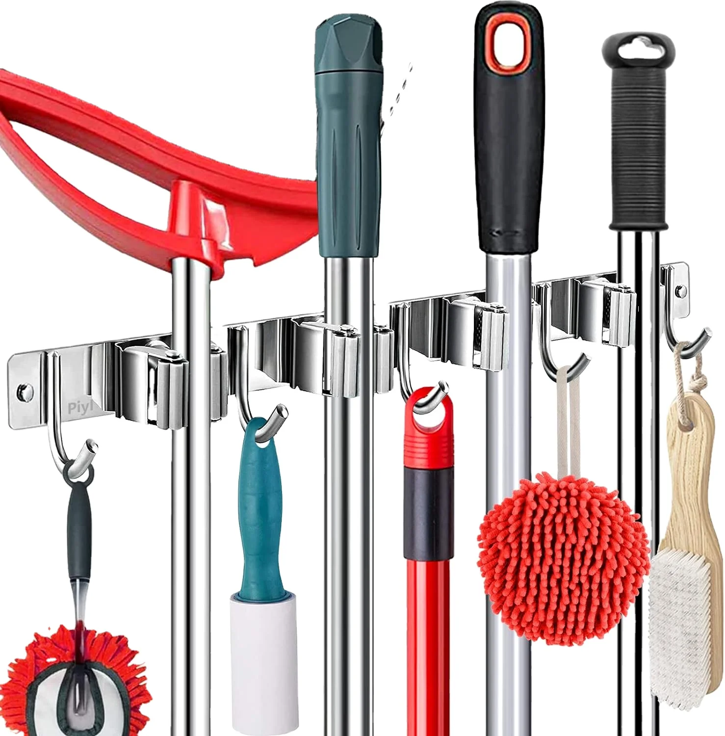 mop rack wall mounted garage storage laundry utility rack with 5 clips ...