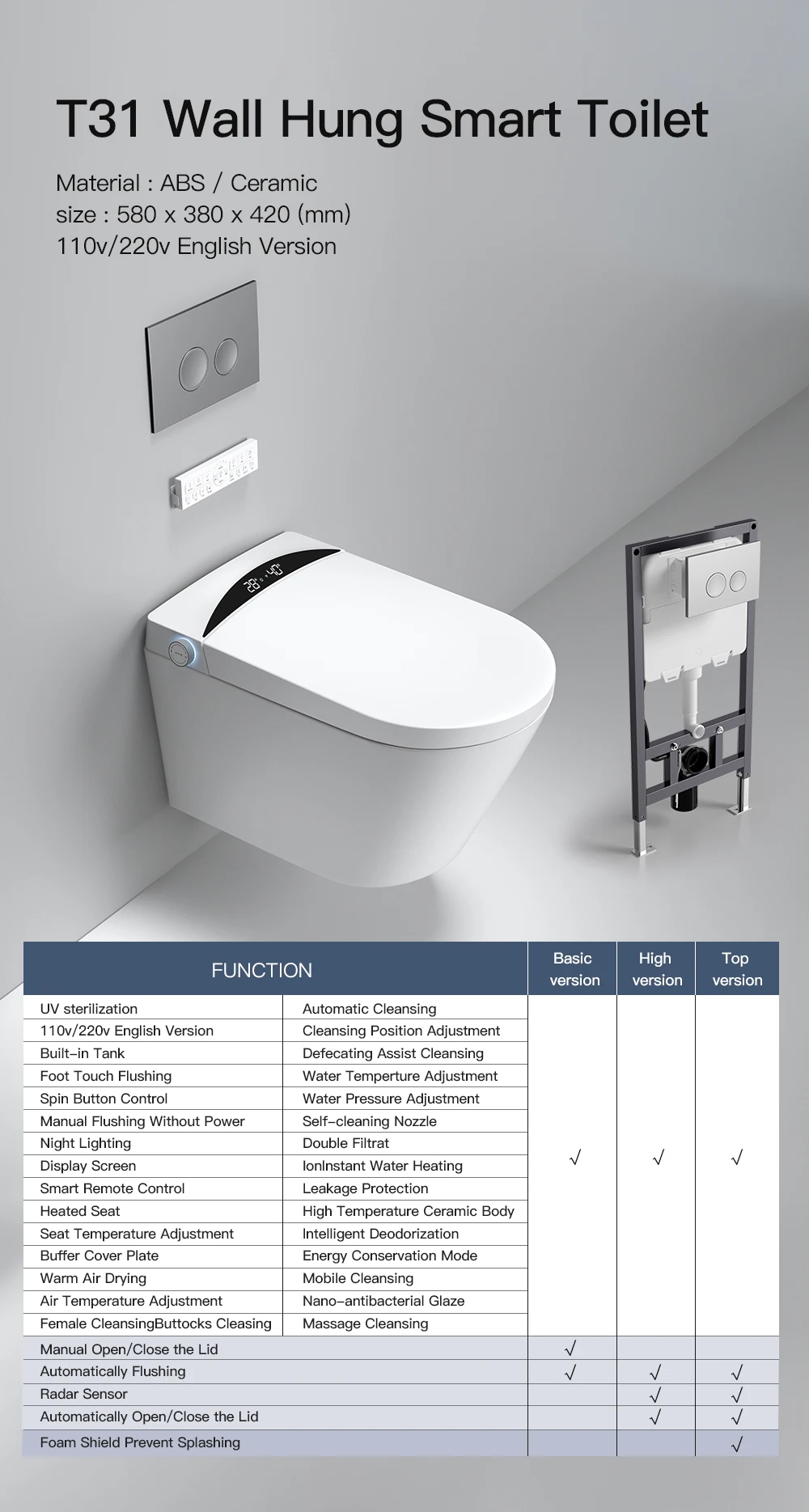 Self Cleaning Wall Hung Smart Toilet Ai Voice Control| Alibaba.com