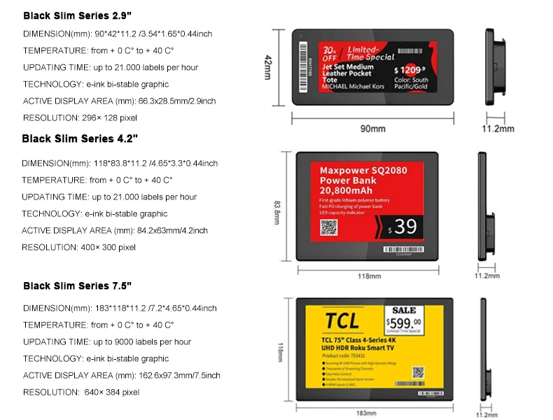 Yalatech E-ink Labels Screen Eink Digital Price Tag 7.5inch Electronic ...