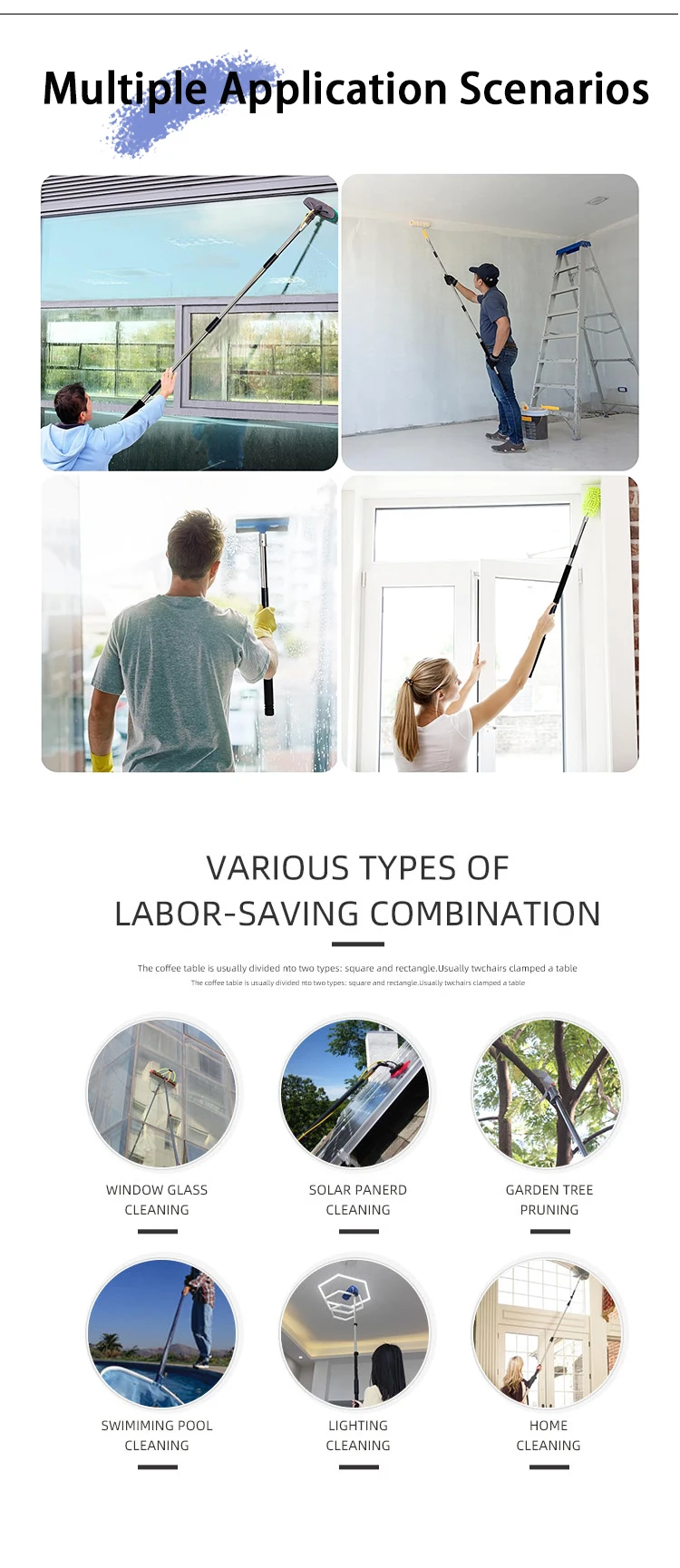 20ft Aluminum Telescopic Extendable Washing Pole Essential Household ...