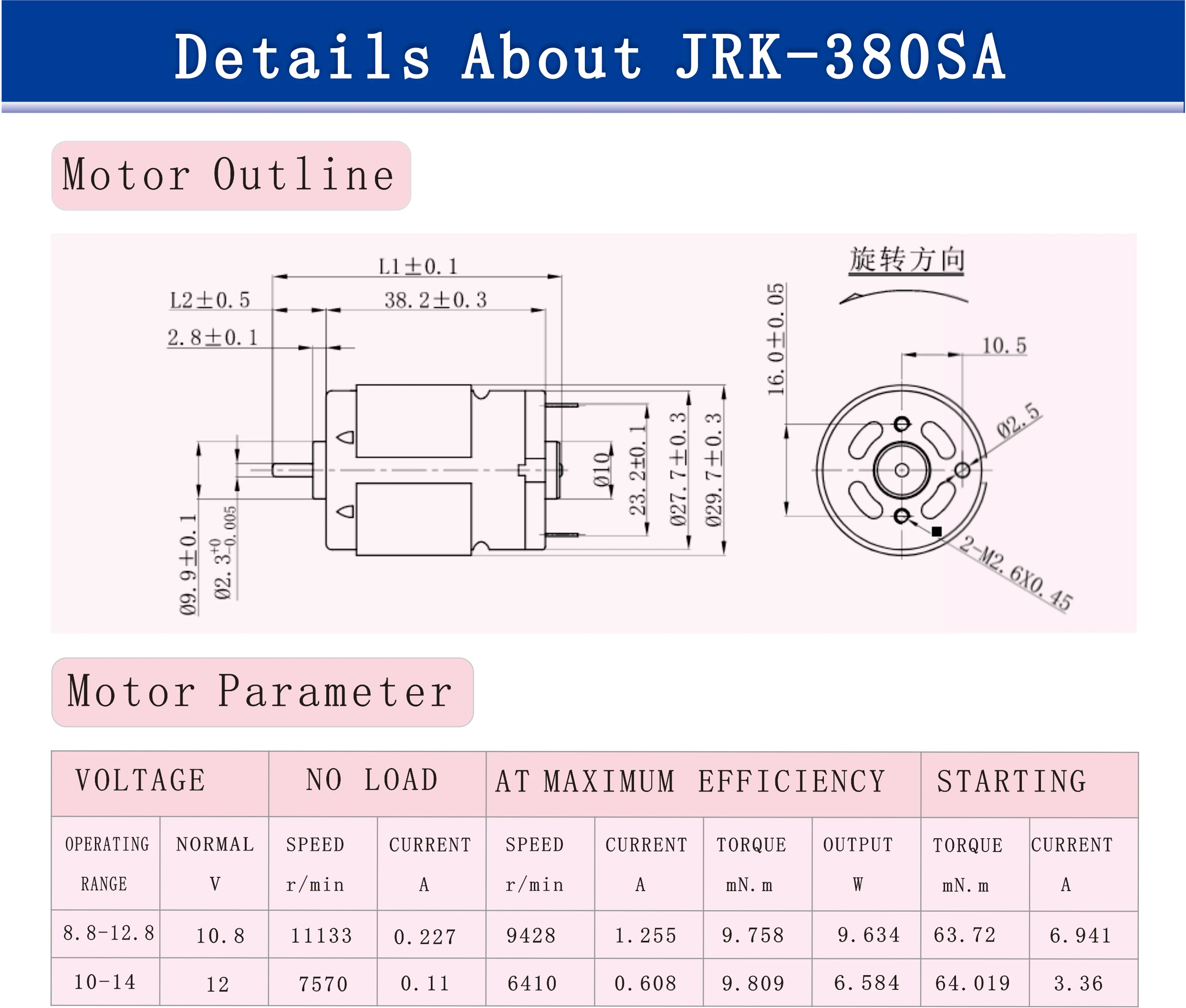 Jrc Jrk-380sa Dc Motor Rs380 12v 24v Dc 385 Motor High Speed 6v 7.5v 9v ...