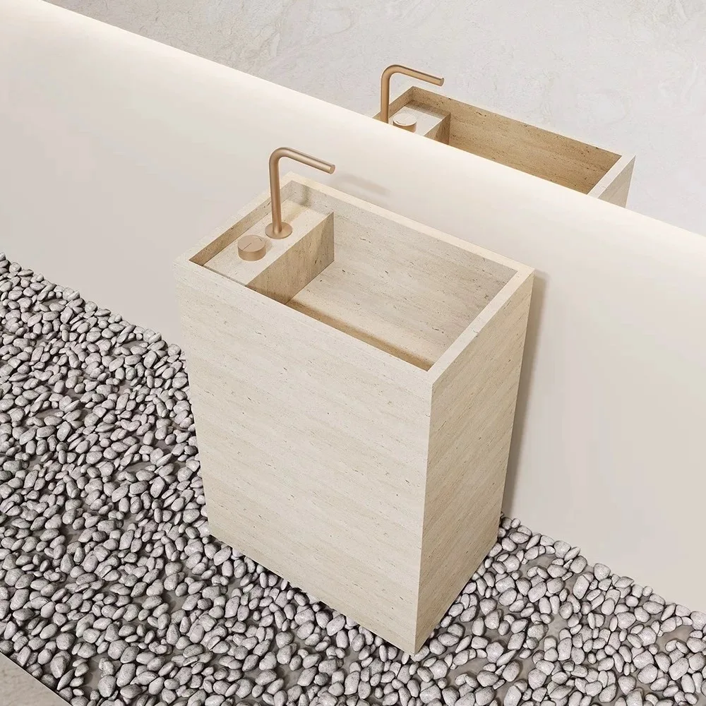 Modern Pedestal Bathroom Sink Sintered Stone Freestanding Wash Hand ...