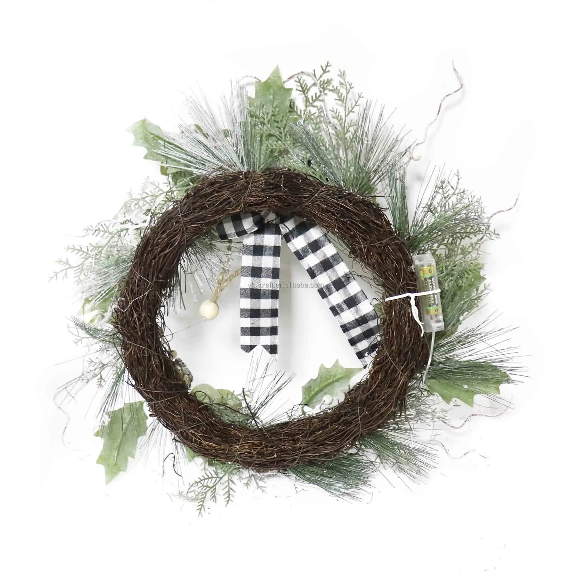 Handmade Greenery Rattan Wreaths Led Lights Pine Cone Wreath Natural ...