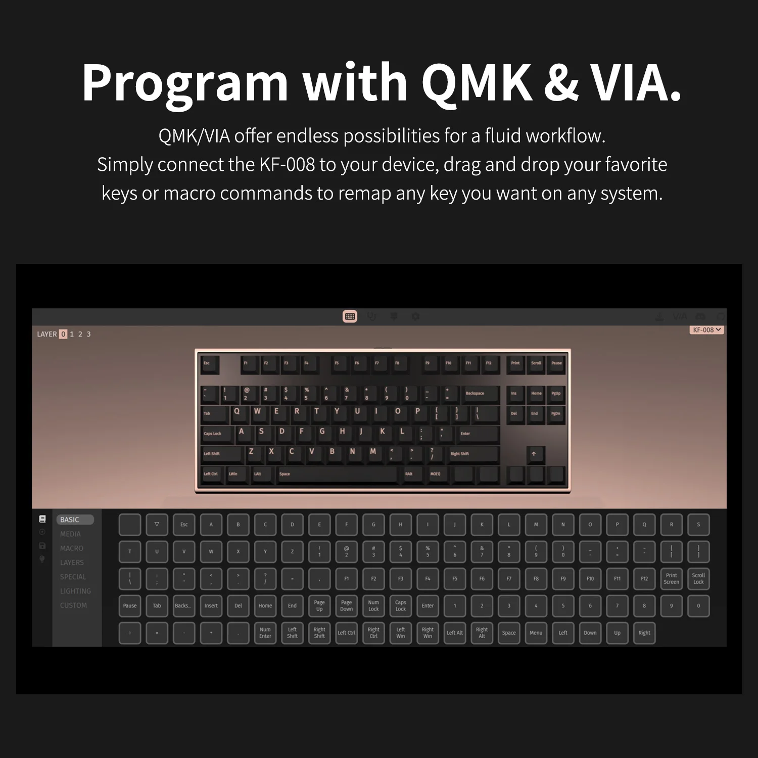 Custom Brown Switch Gaming Keyboard - 80 Percent TKL Style
