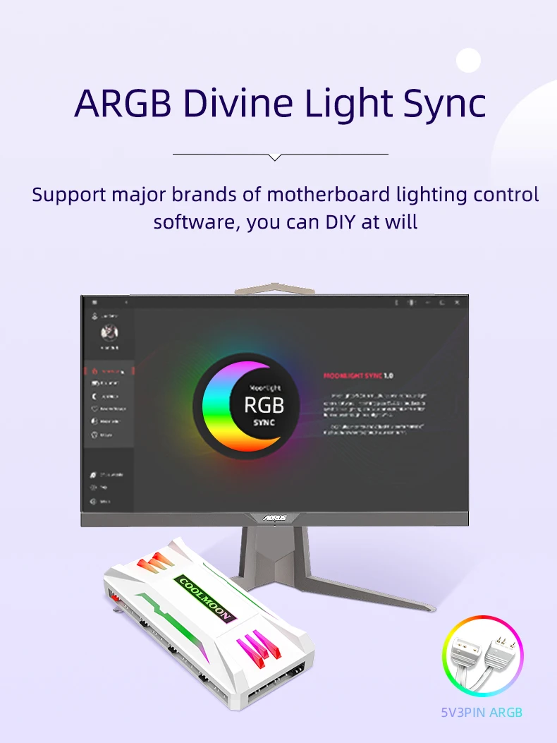 Oem Coolmoon Gaming Computer Argb Controller 4pin Pwm 5v 3pin Argb ...
