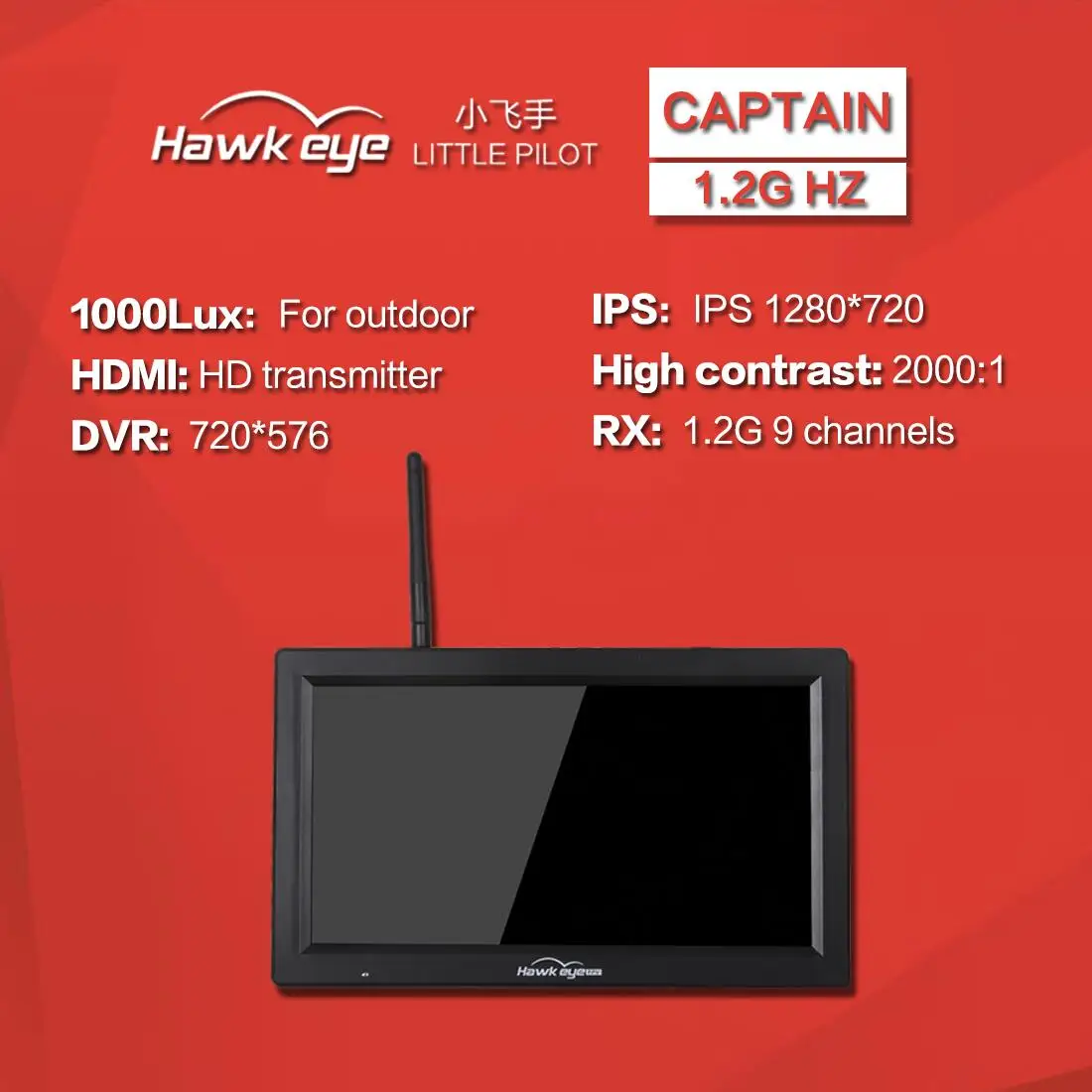 Hawkeye Little Pilot Captain Fpv Monitor 10.2inch Dvr 1280*720 1000lux ...