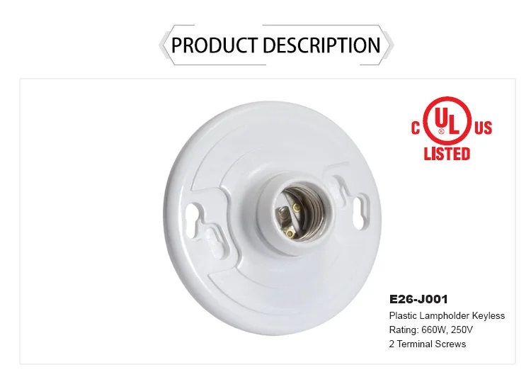 E26 Lamp Socket - 250V 660W Plastic Lamp Holder