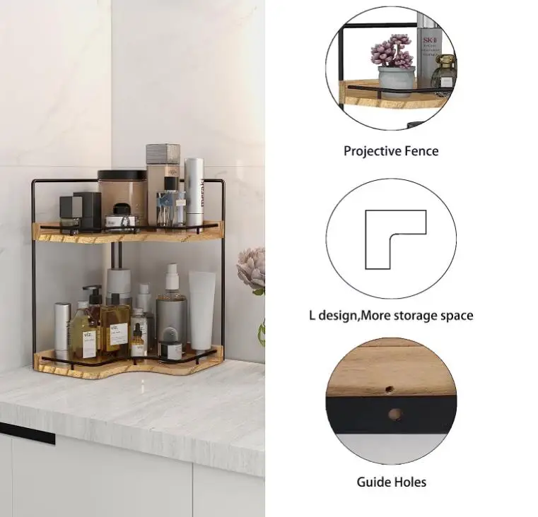 2 Tier Counter Storage Corner Shelf Vanity Tray L Shaped Corner Counter ...