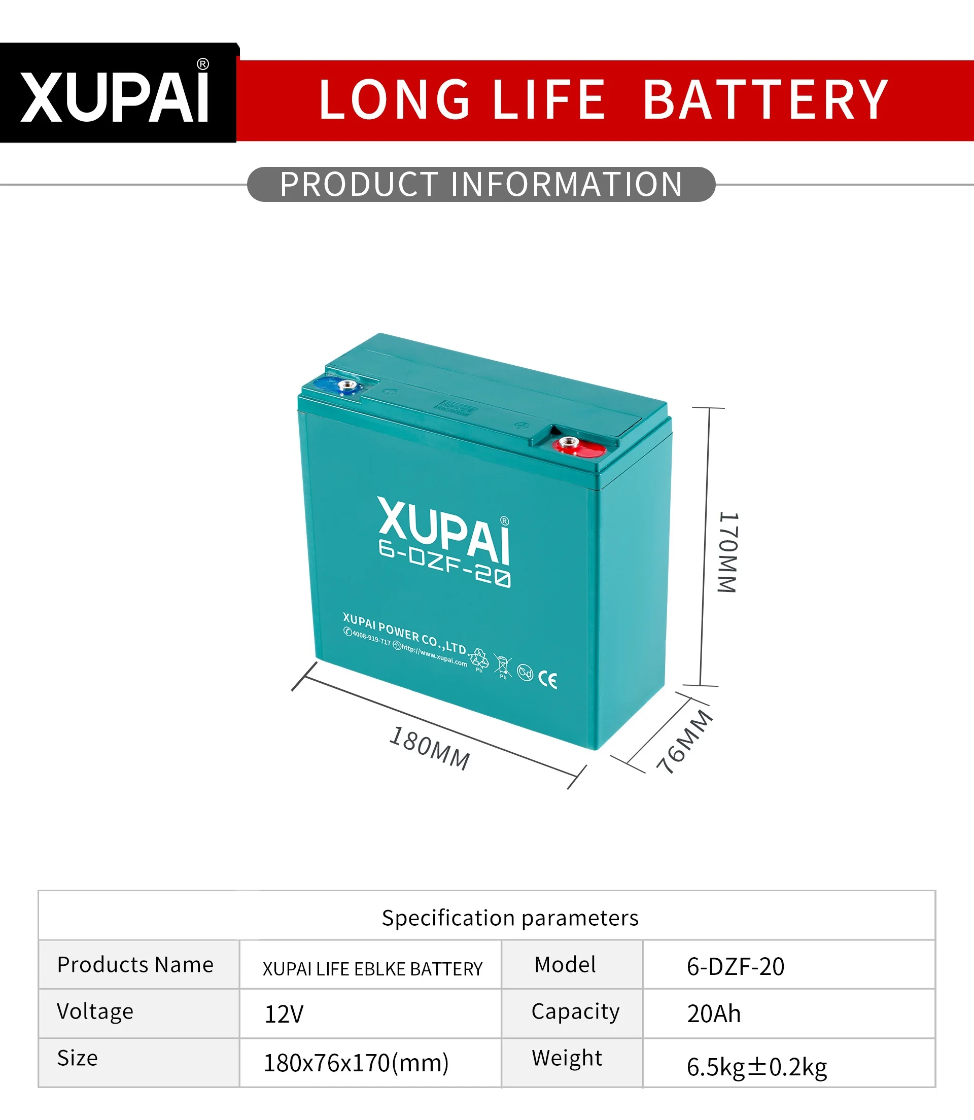 12V 20Ah Deep Cycle Battery for Electro Skooter 6-dzm-20 6-DZF-20 ...