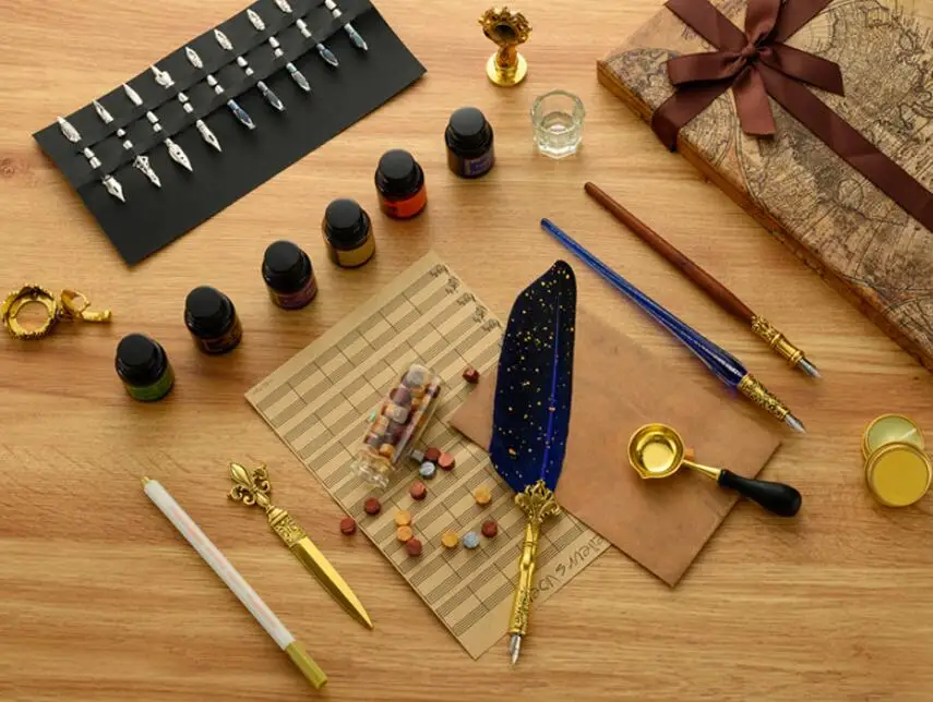 Premium Multifunctional Sprinkling Gold Vintage Feather Quill Dip Pen ...