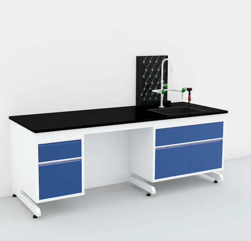 LB-CF-12 C-Frame Lab Wall Bench with Reagent Shelves/Water Tap/Faucet ...