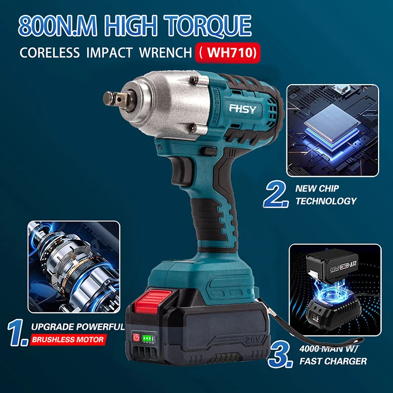 1/2 Inch 800n.m Brushless Motor Lithium-ion 18v 21v Battery Cordless ...