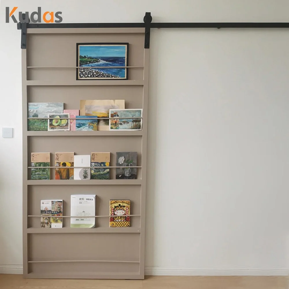 Sliding Bookcase Door System Secret Wooden Barn Door with Bookself ...