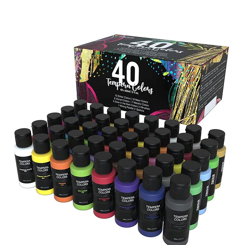 Premium Quality 40 Vivid Colors Non Toxic Finger Paint Tempera Paint ...