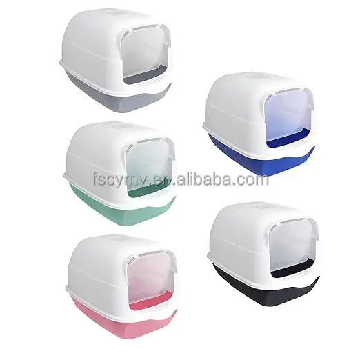 Plastic Black Cat Toilet Sandbox Large Full Closed Kitten Litter Box ...