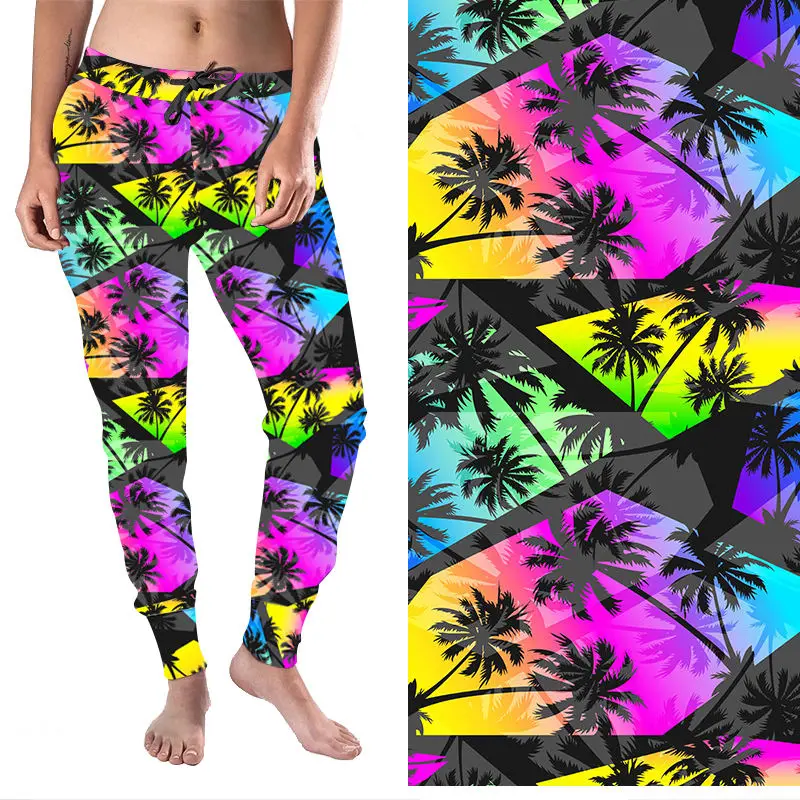Gradient Color Palm Tree Printed Women Jogger 92% Polyester 8% Spandex ...