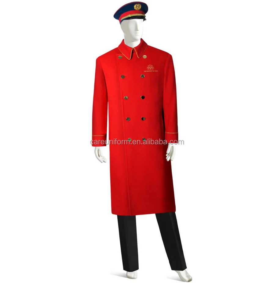 Hotel Bellboy Uniforms - Custom Red Jackets & Black Pants