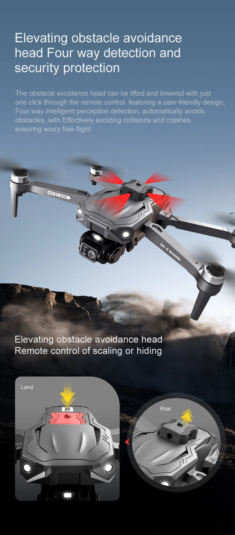 D1 Adjustable Obstacle Avoidance Head 4k Drone Camera 150 Degree ESC hd ...