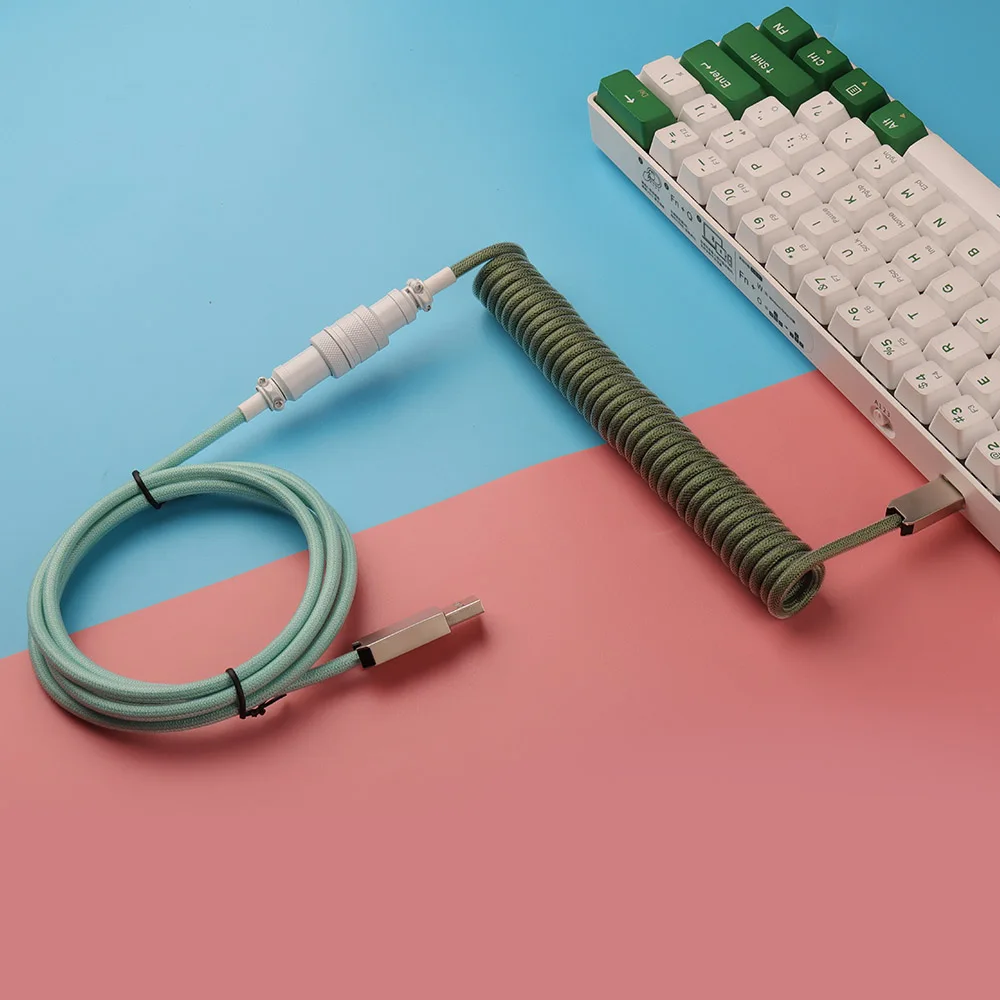 Type C Coiled Keyboard Cable Green Computer Mechanical Keyboard Cable ...