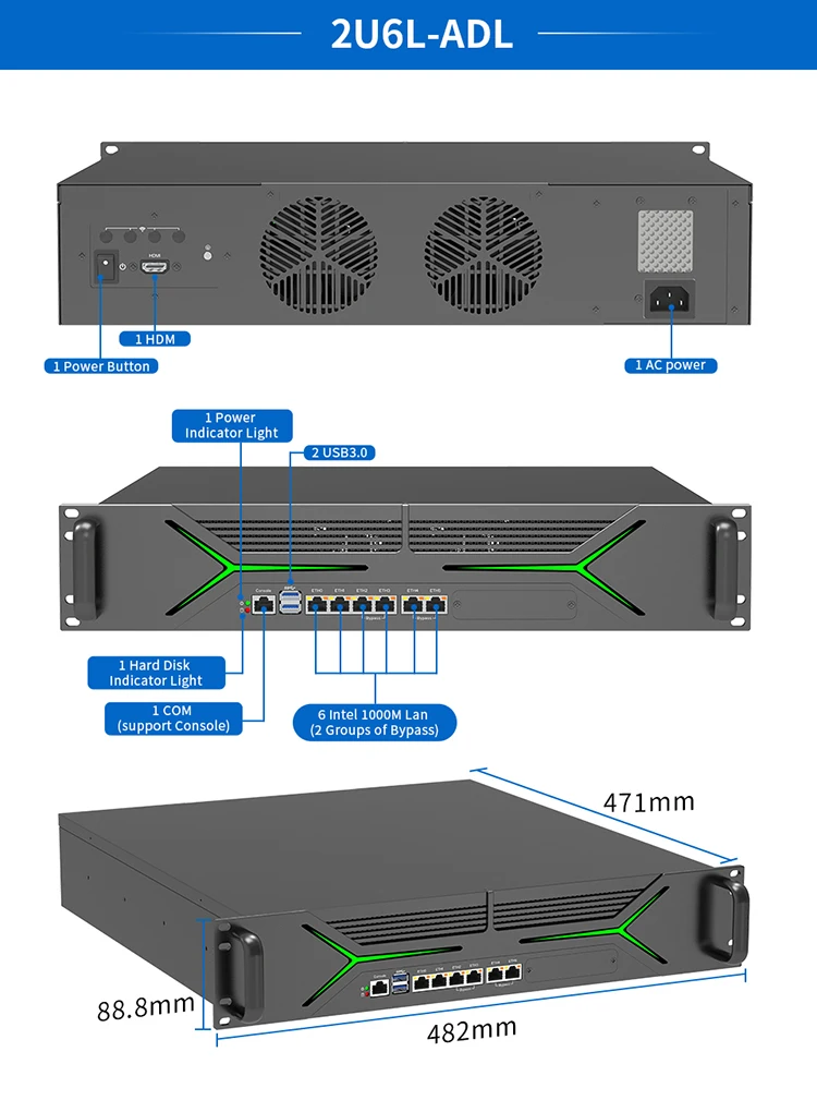 2U Server Rack Mount Case - 4 SFP+ 10G 6 LAN Pfsense Firewall
